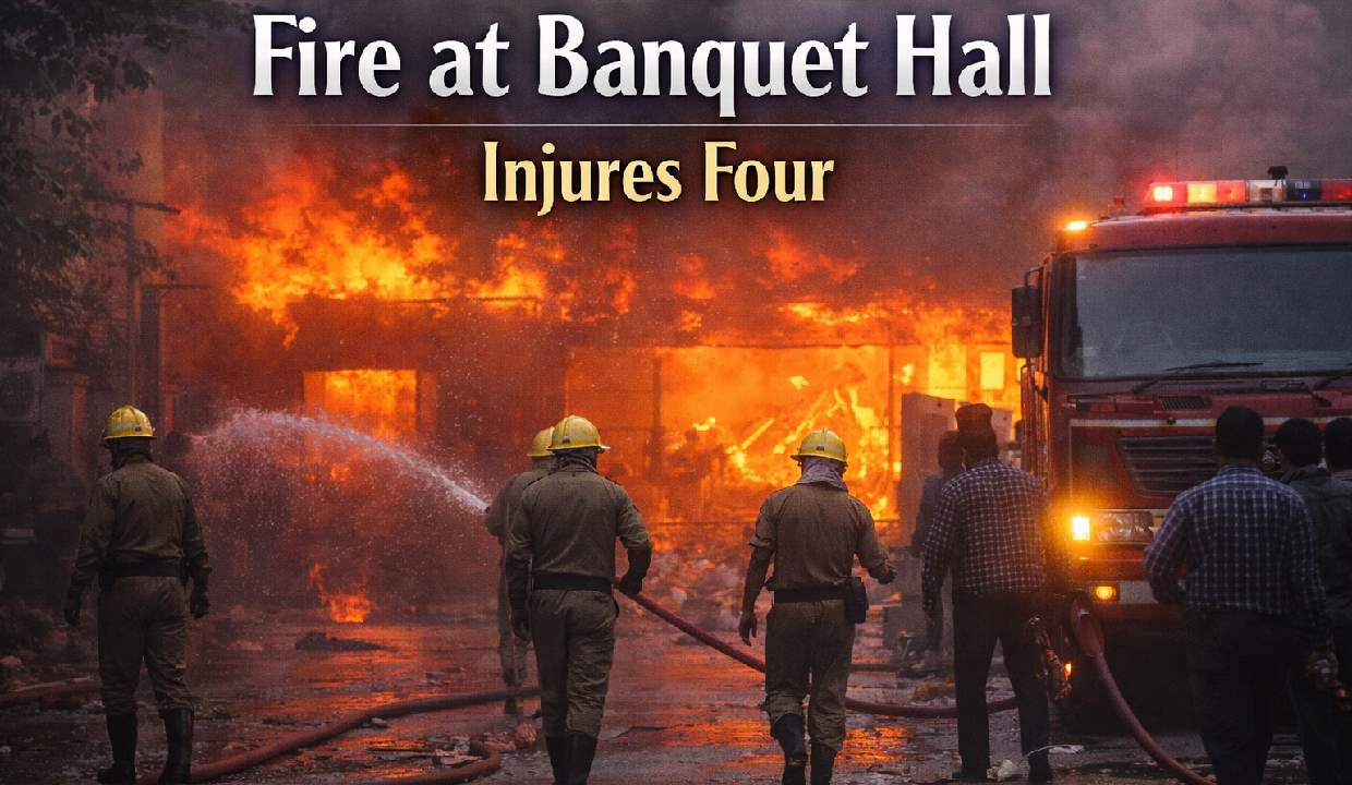 Fire at banquet hall injures four