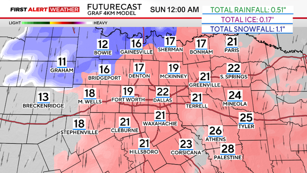 Snow, sleet falling as temperatures drop below freezing across North ...