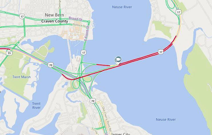 Neuse River Bridge closed due to ice and accidents