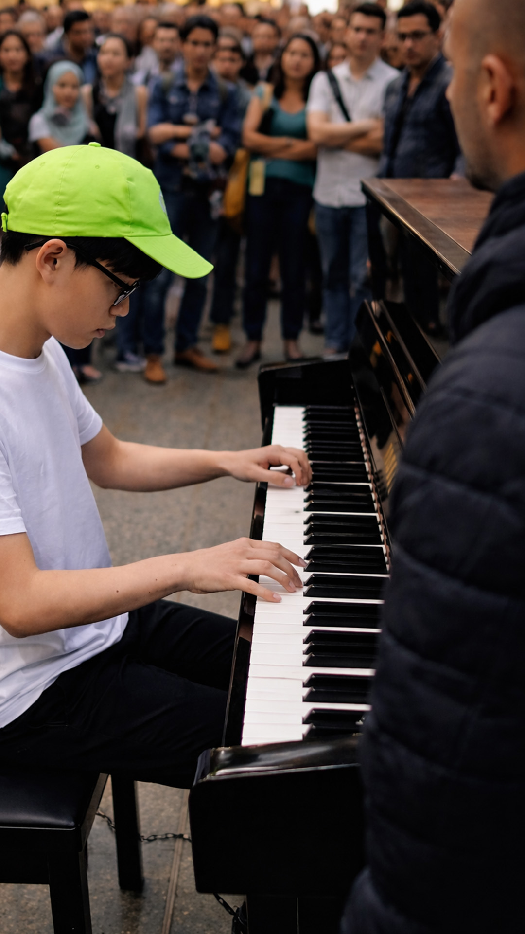 Trying to play Rush E on a station piano