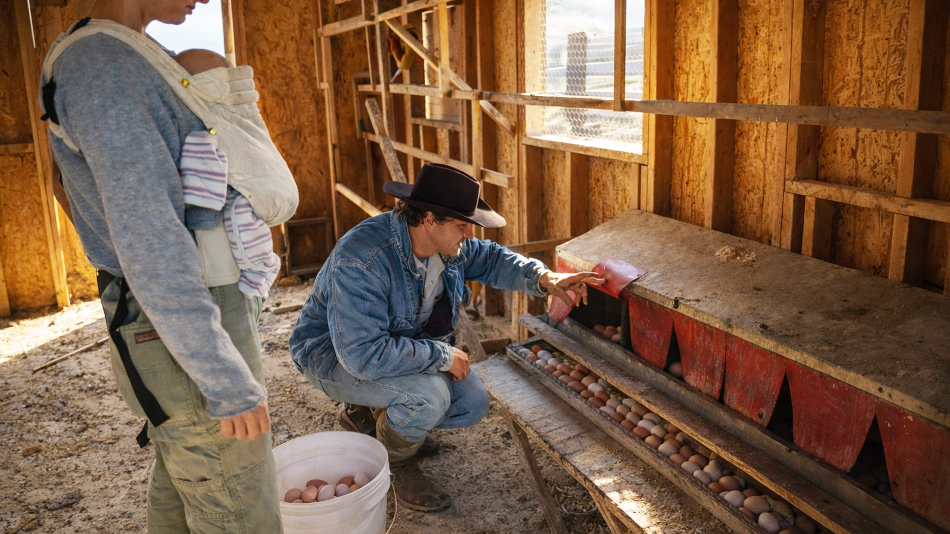 Morning chores on a busy family farm