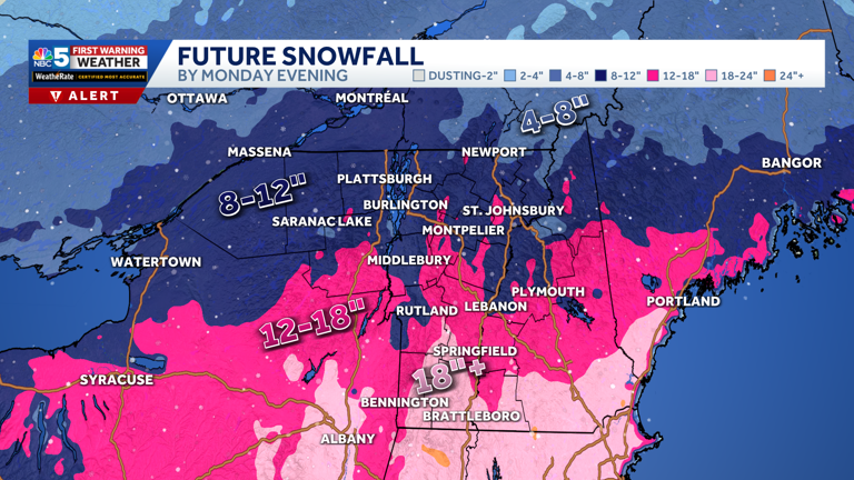 Heavy snow turns lighter by morning in Vermont, New York