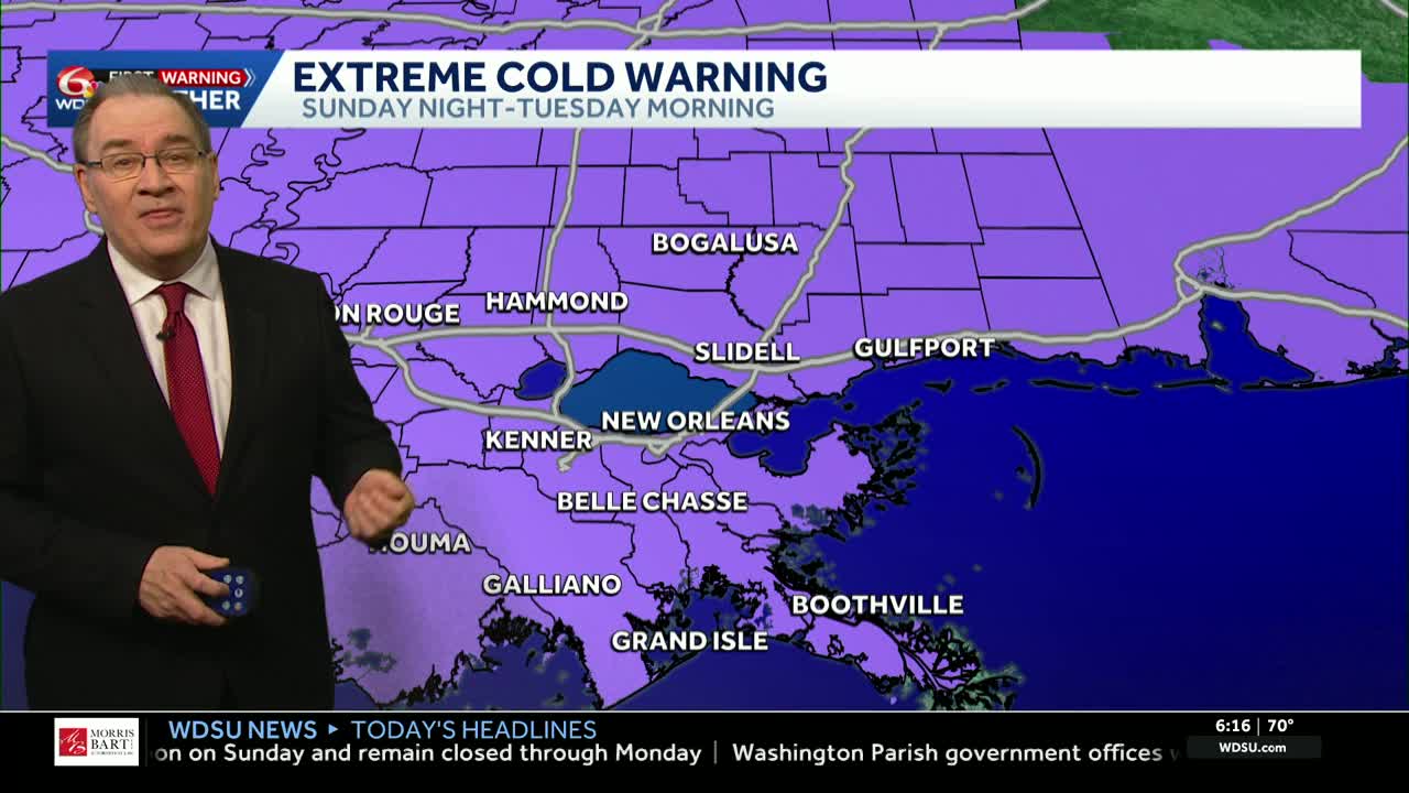 Sunday morning storms, Monday morning bitter cold