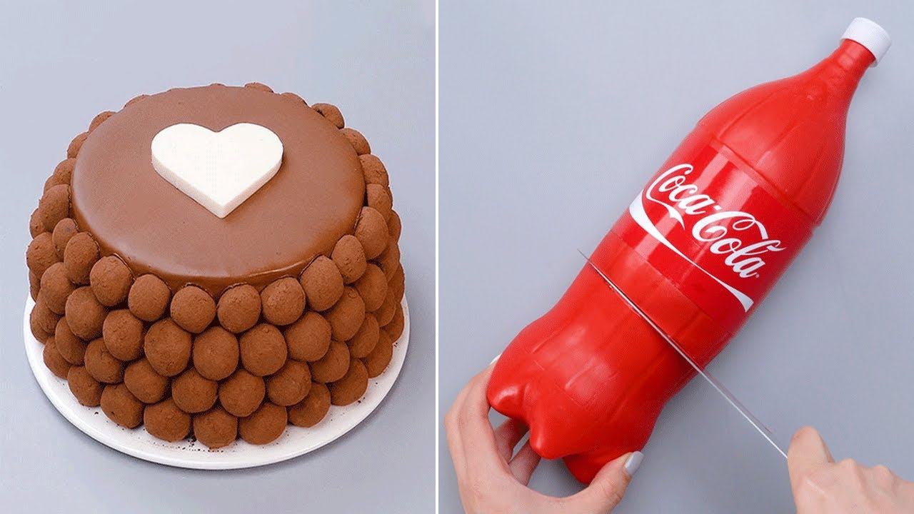 Chocolate ball cake and soda bottle dessert