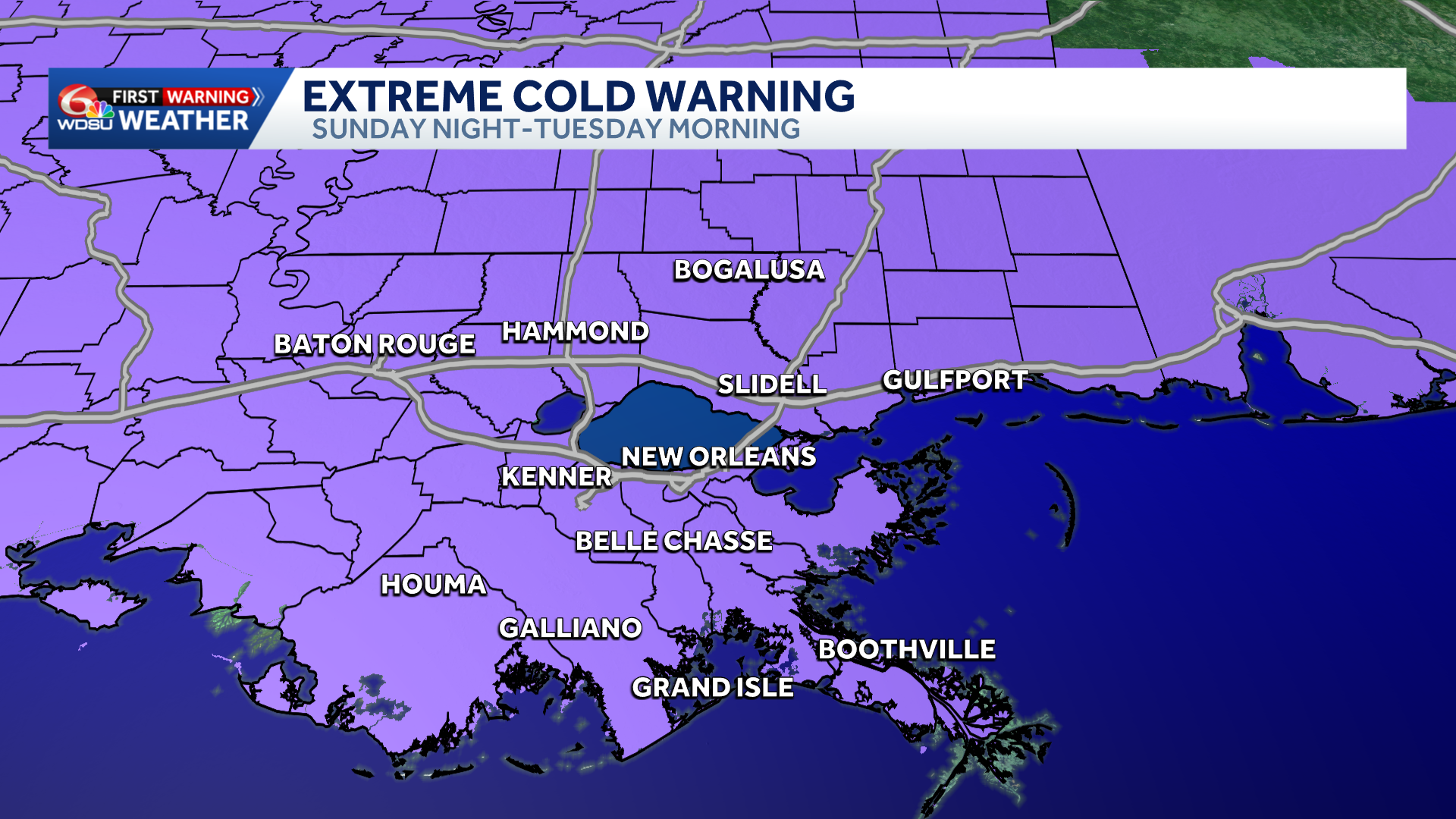 Extreme cold warning in effect for all of southeast Louisiana