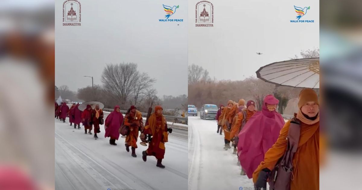 'This is why we walk': Monks brave snow, sleet while making way out of ...
