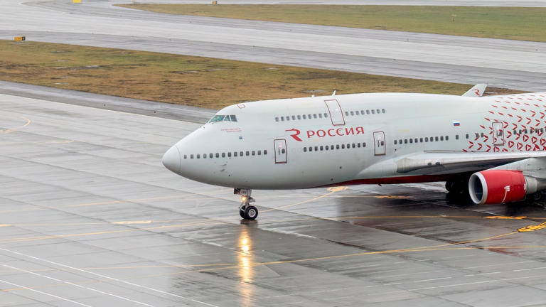 Watch: Rossiya Boeing 747 veers off the runway after engine flame surge