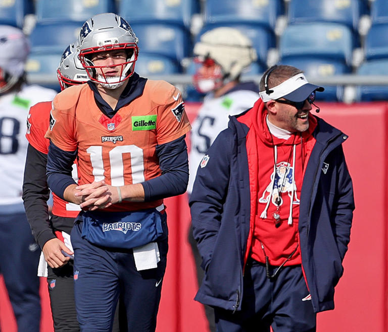 Drake Maye injury: Patriots QB doesn’t throw to start Thursday practice ...