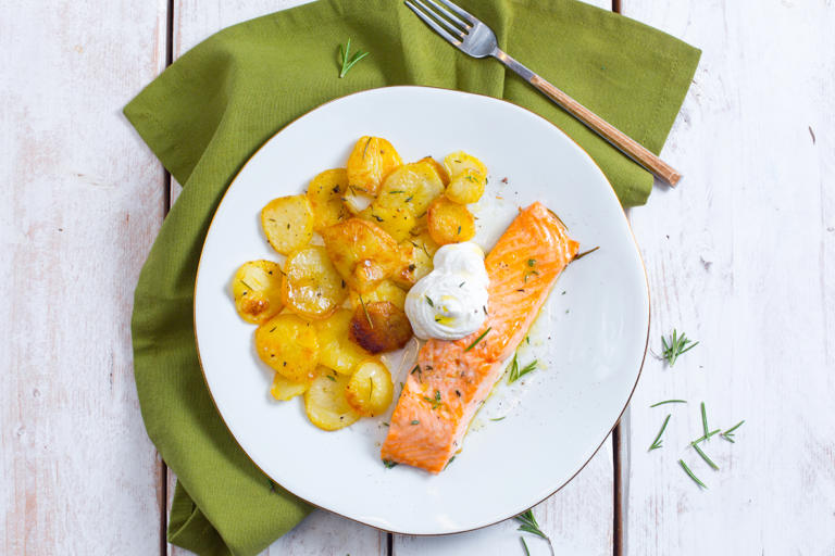 Baked salmon and potatoes