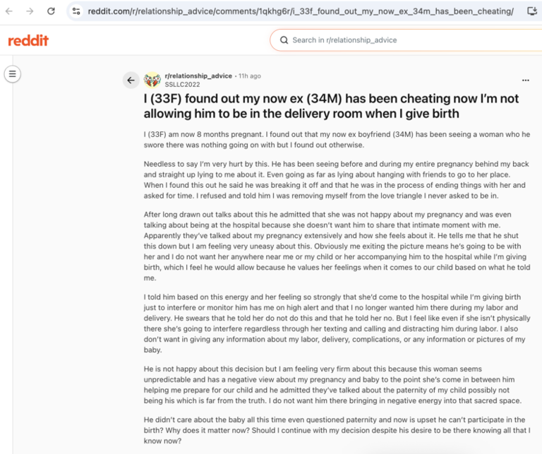 Her boyfriend's been cheating on her throughout her entire pregnancy ...