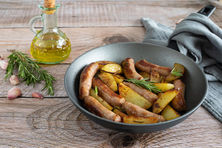 Sausage and potatoes in a pan