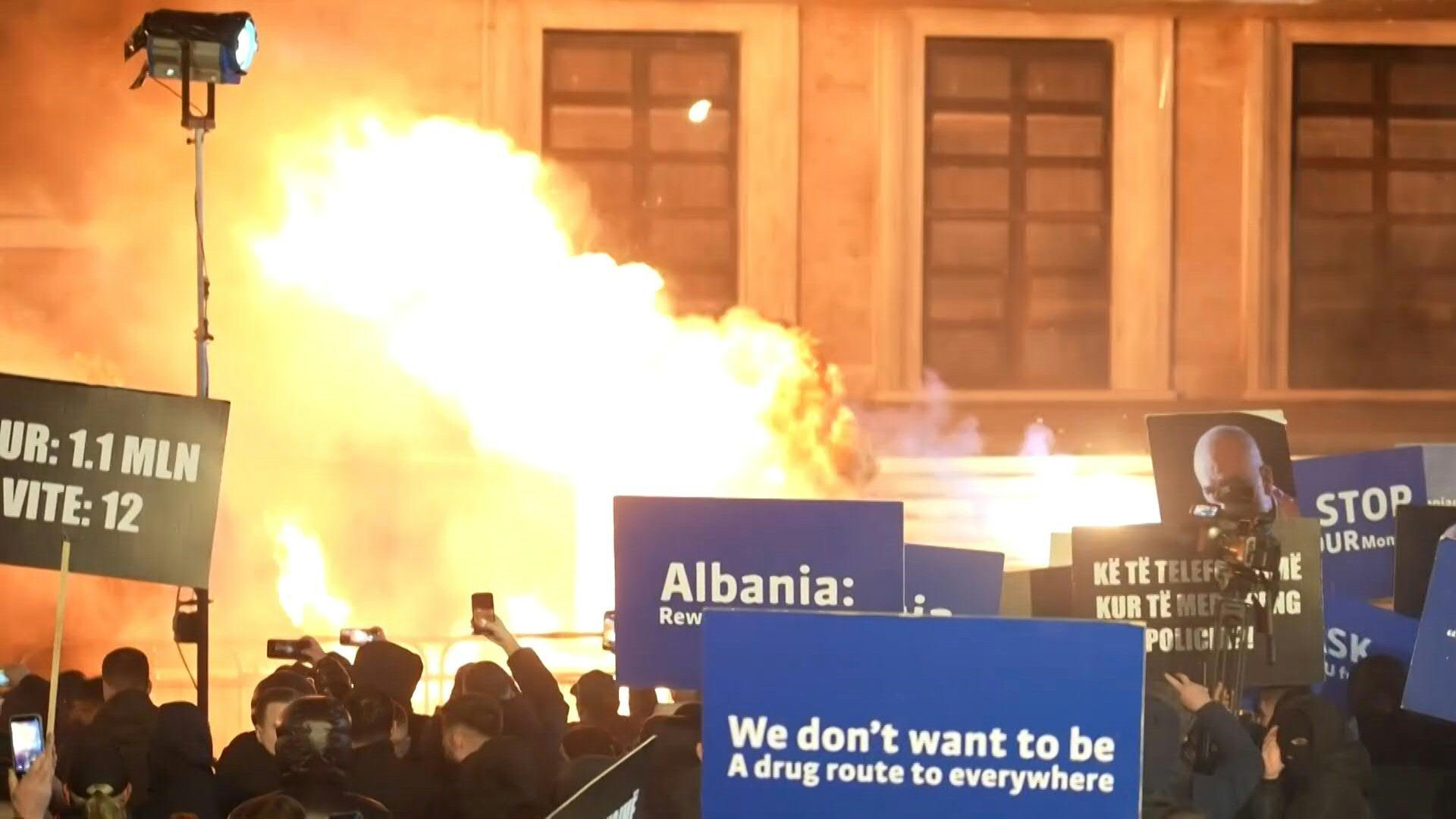 Clashes erupt at anti-government protest in Albania's capital