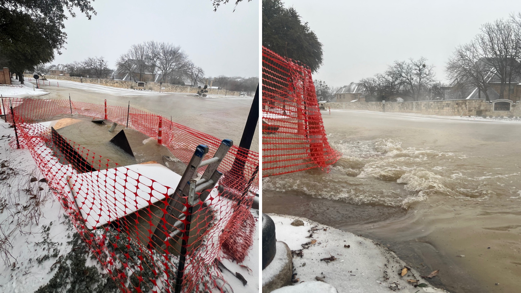 Crews work to repair large water main break in below freezing ...