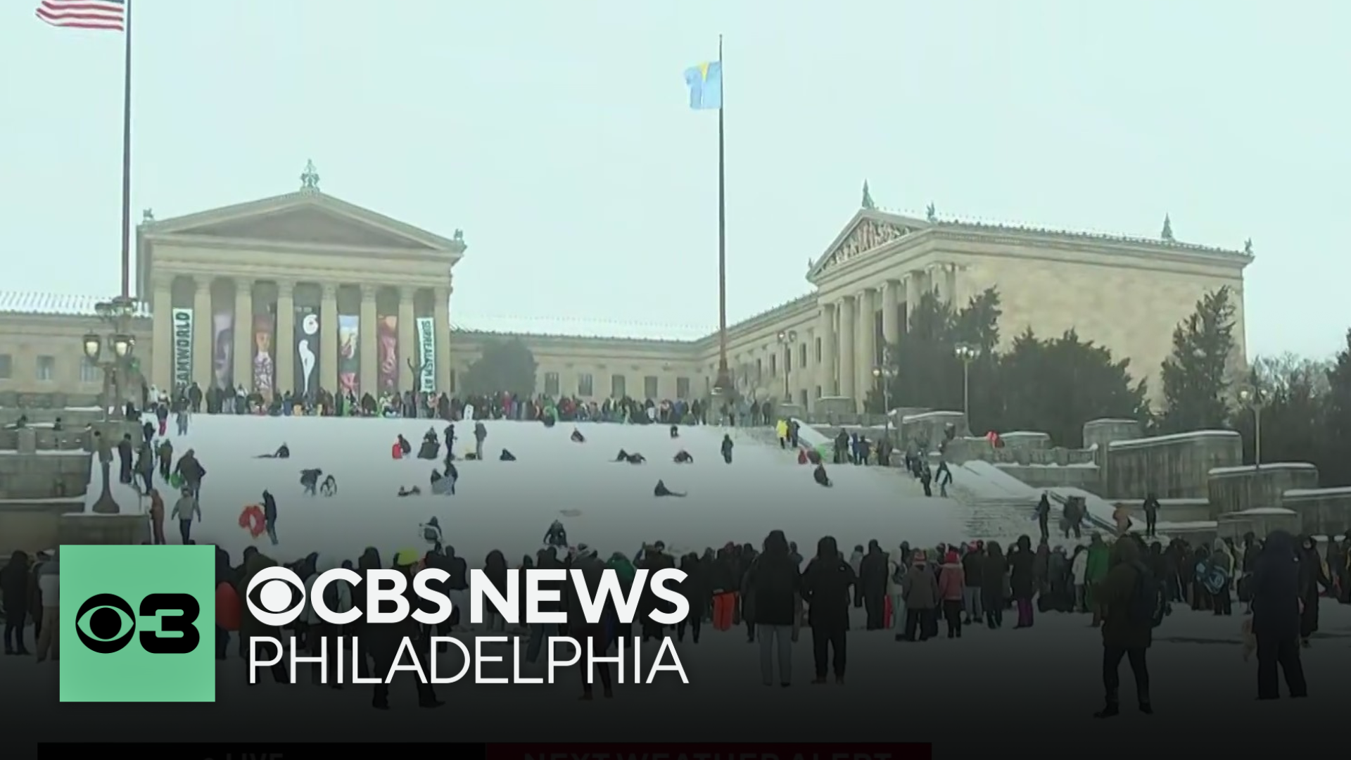 Philadelphia Art Museum steps turn into sledding hill during snow storm