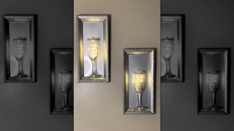 Use a Dollar Tree glass to DIY a wall sconce light that looks so high-end