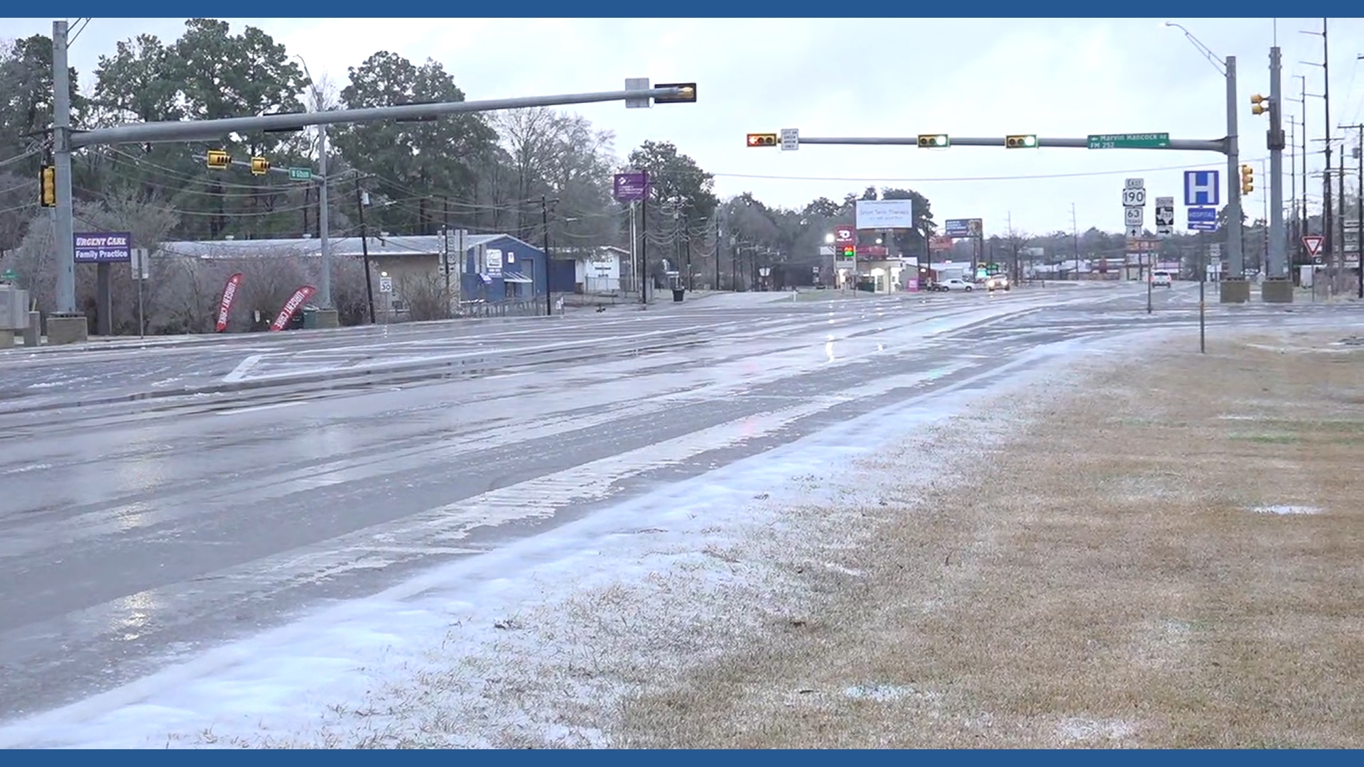 US Highway 190 was icy but drivable mid-morning on Sunday