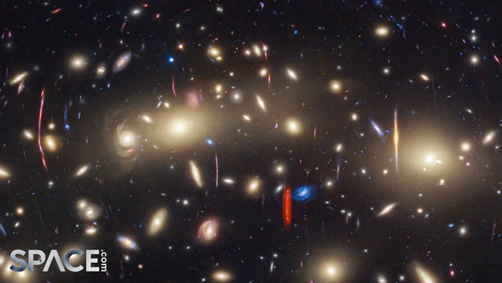 View of huge galaxy cluster via Webb and Hubble telescopes