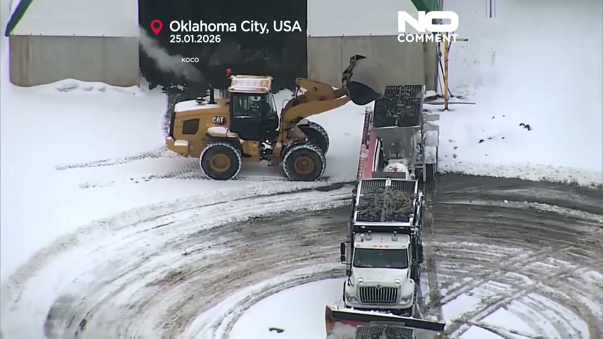 Drone footage shows snow-covered US cities, snow plows at work