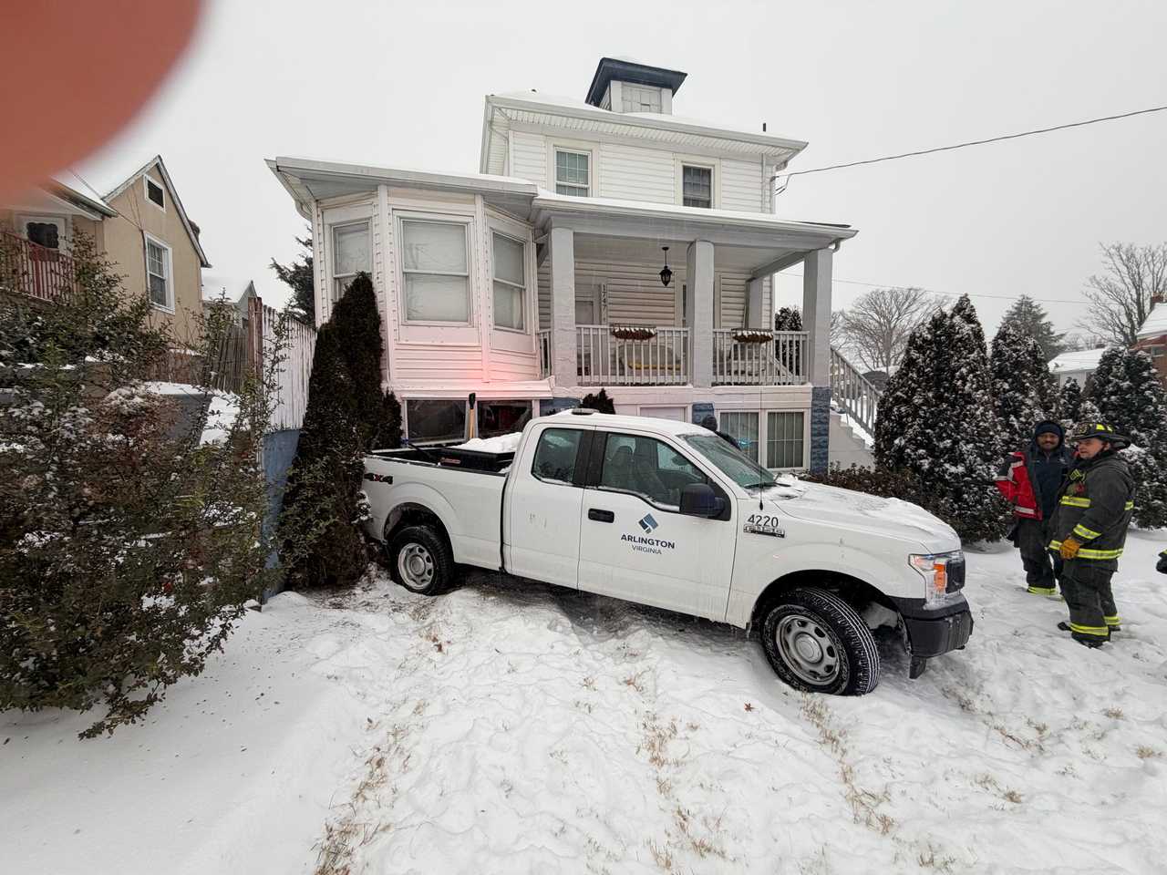Snow day irony: City truck slides into Virginia home during icy storm ...