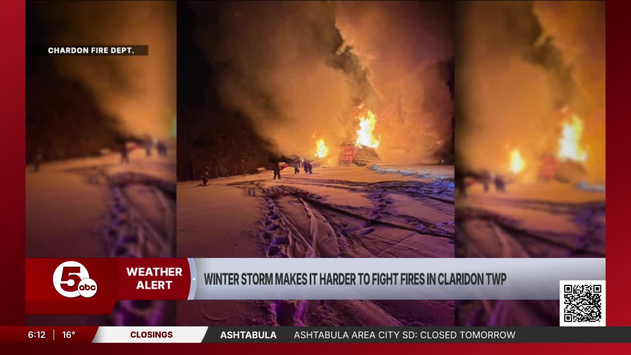 Chardon firefighters battle freezing temperatures to knock down barn fire
