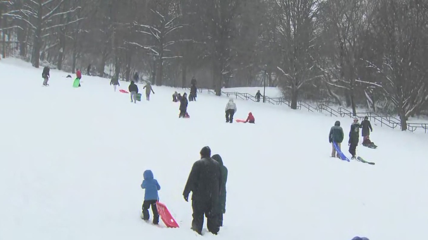 Sledding fun during snowstorm in the Bronx