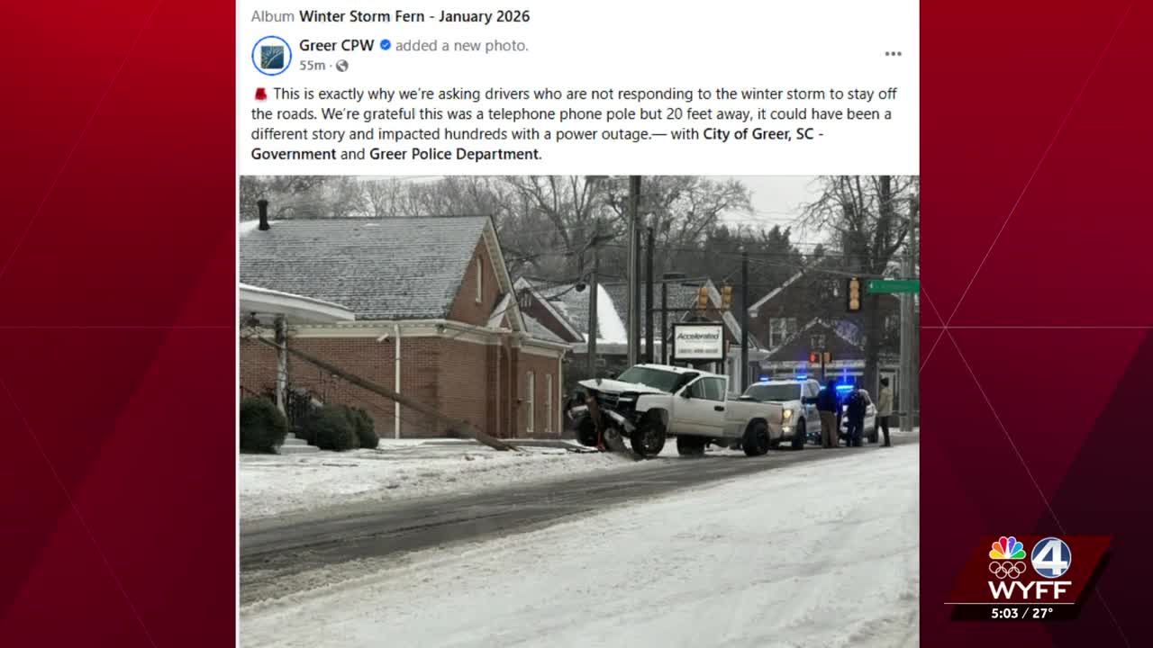 Officials warn people to avoid icy roads after truck crashes into pole
