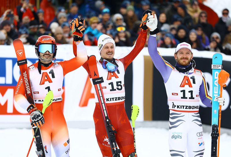 Alpine skiing-Feller a winner on home snow in Kitzbuehel slalom