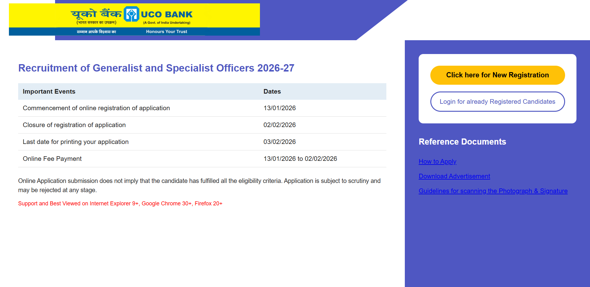 UCO Bank SO recruitment 2026-27: Registration underway for 173 posts ...