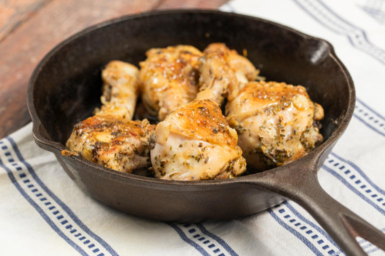 Chicken thighs in the pan