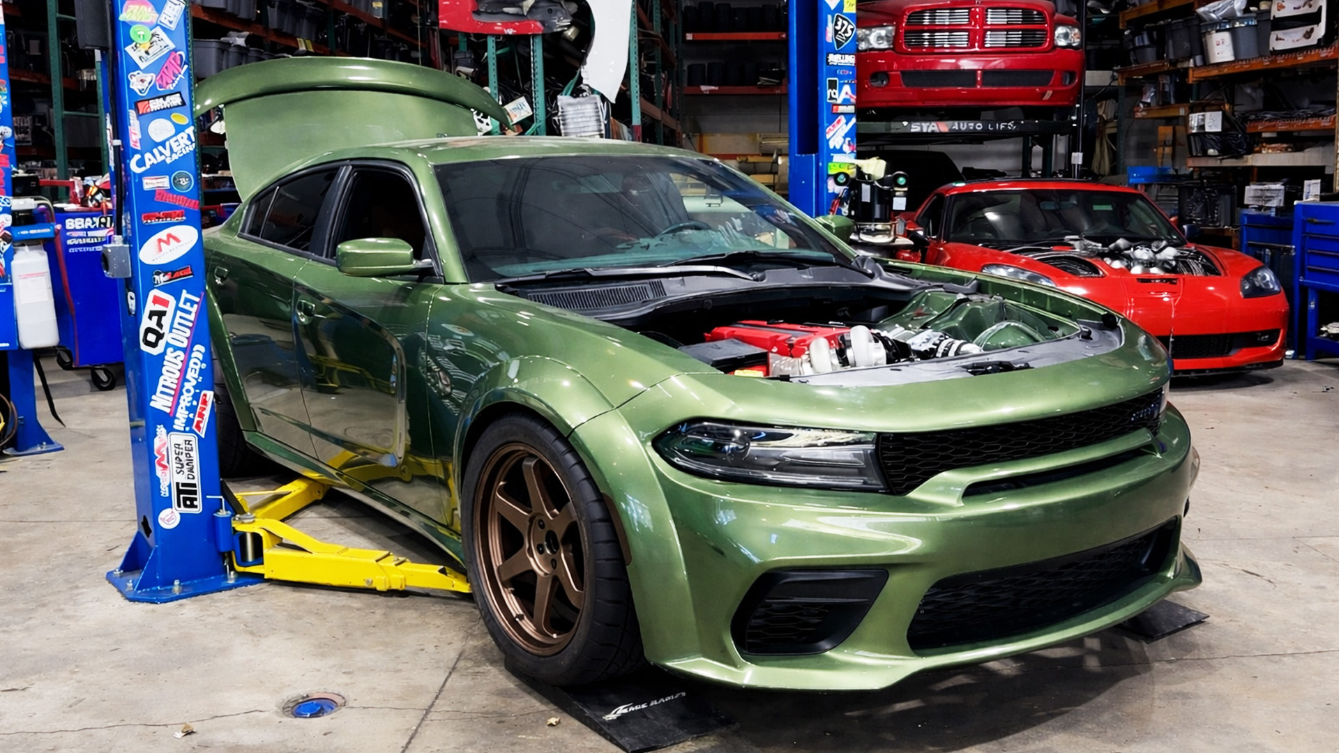 A Honda engine inside a Dodge muscle car