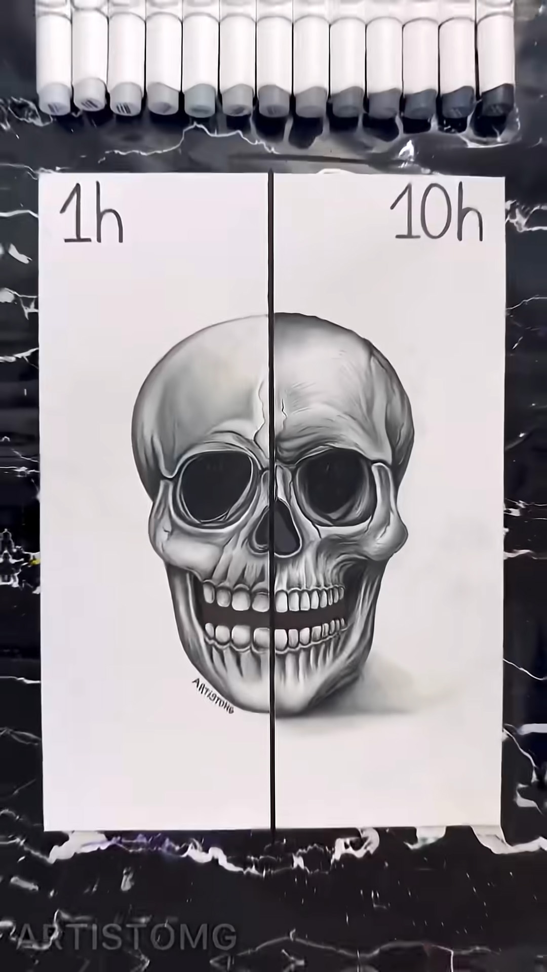 Comparing skull drawings after one hour versus ten