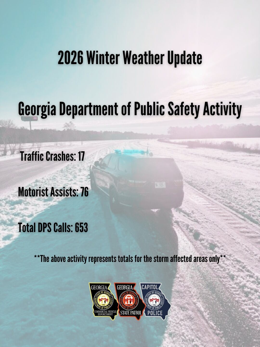 Georgia reports 17 crashes related to winter storm