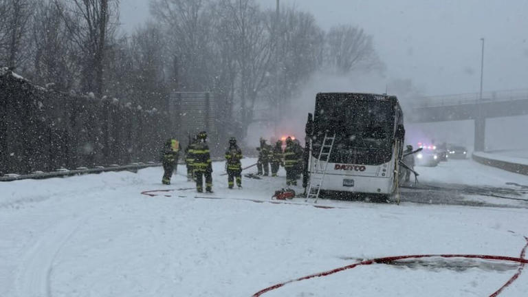 Injuries reported following bus fire on I-95 in Darien