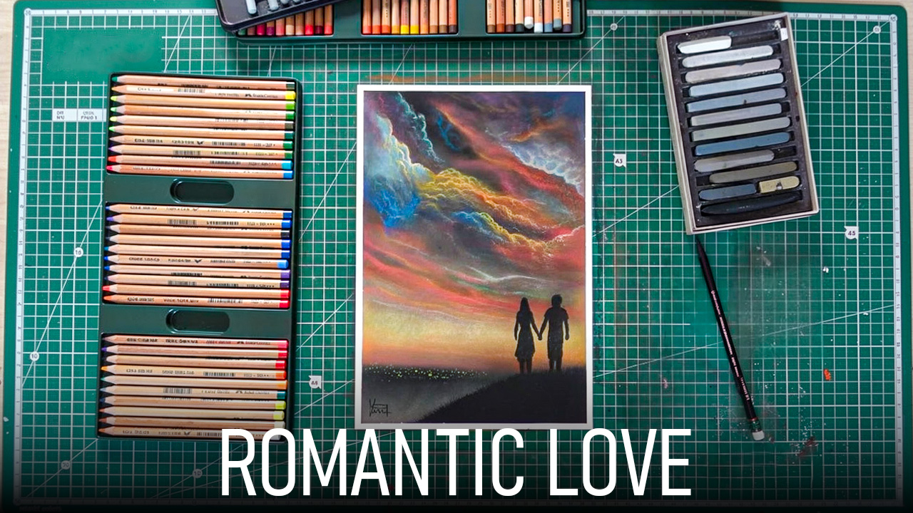 Draw romantic love with pastels smooth highlights and warm shadows
