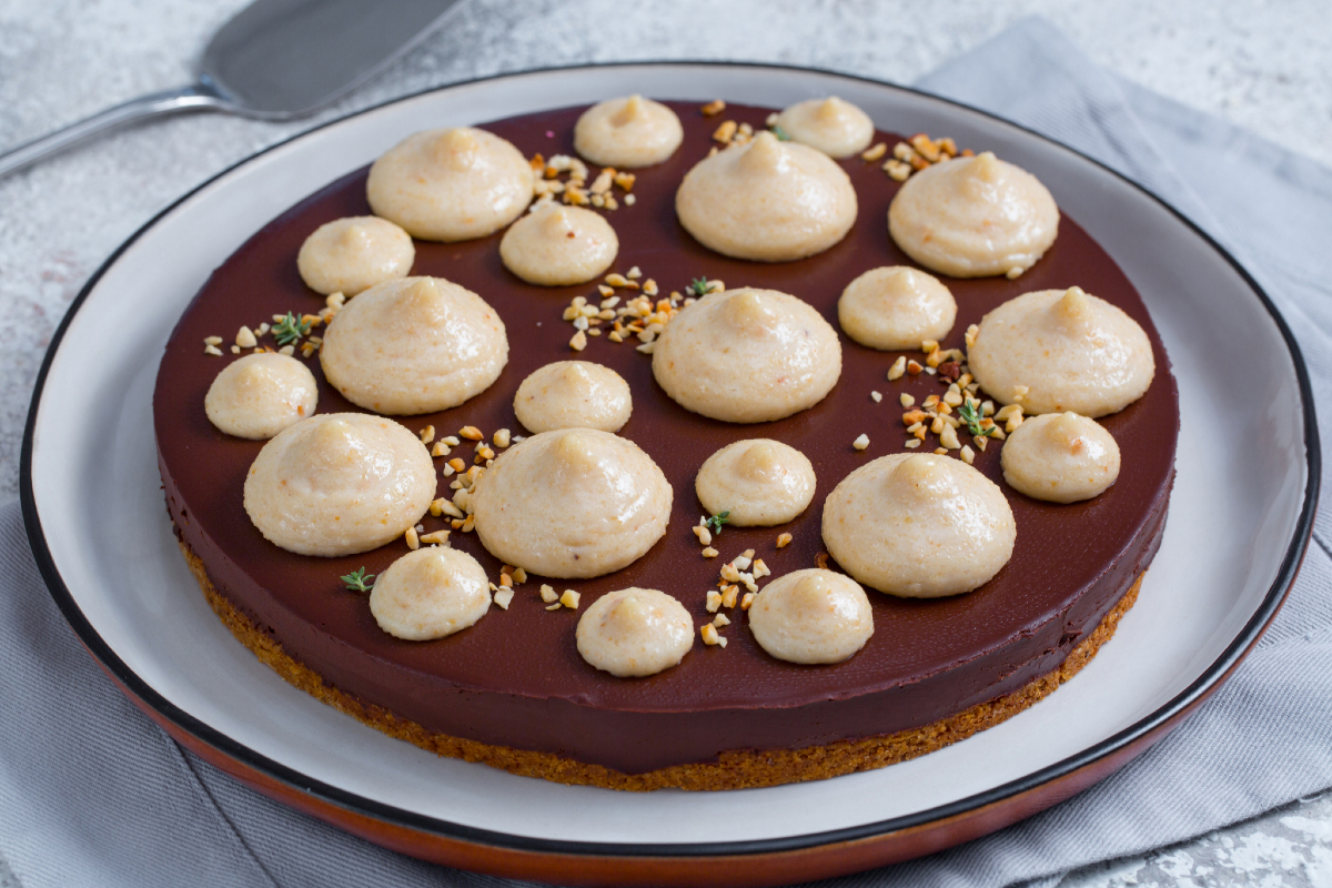 Hazelnut, chocolate and salted caramel tart