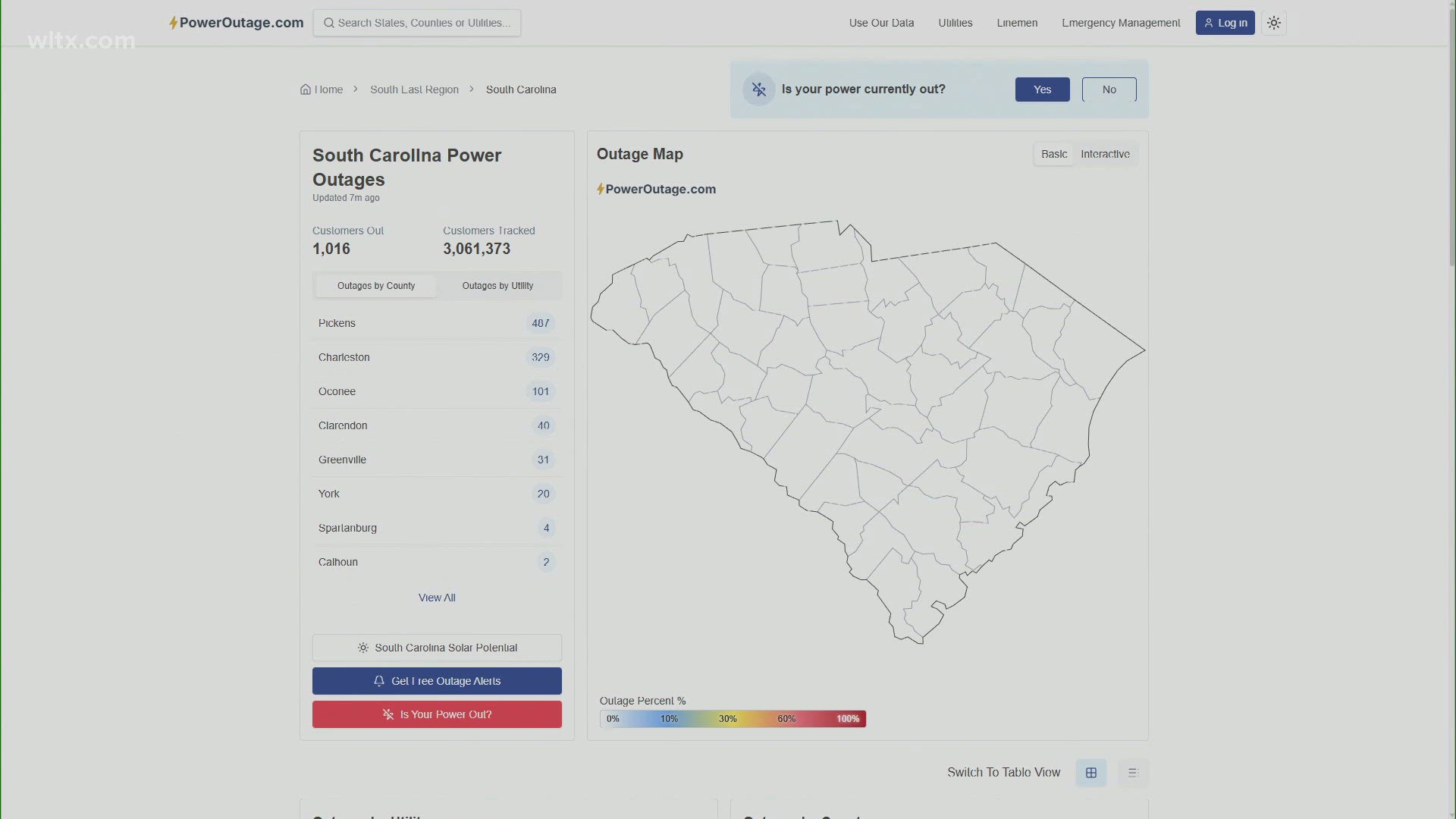 Update on the potential for power outages in South Carolina