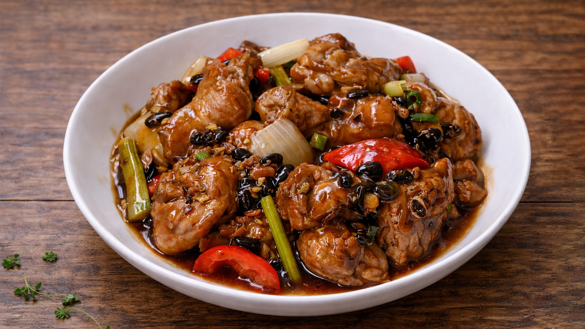 Chicken stew cooked with black beans