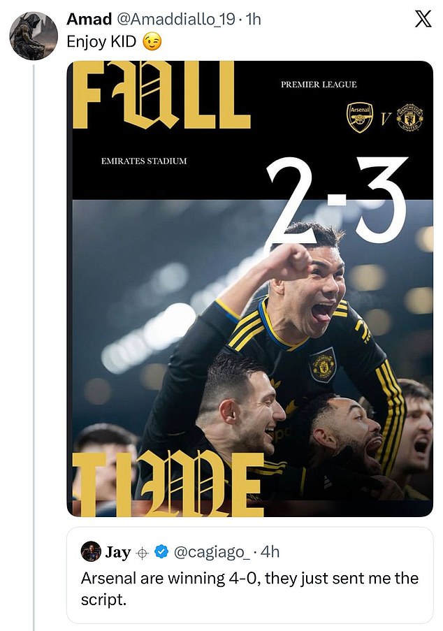 Man United's Amad Diallo mocks Arsenal, whose 'only hope is corners ...