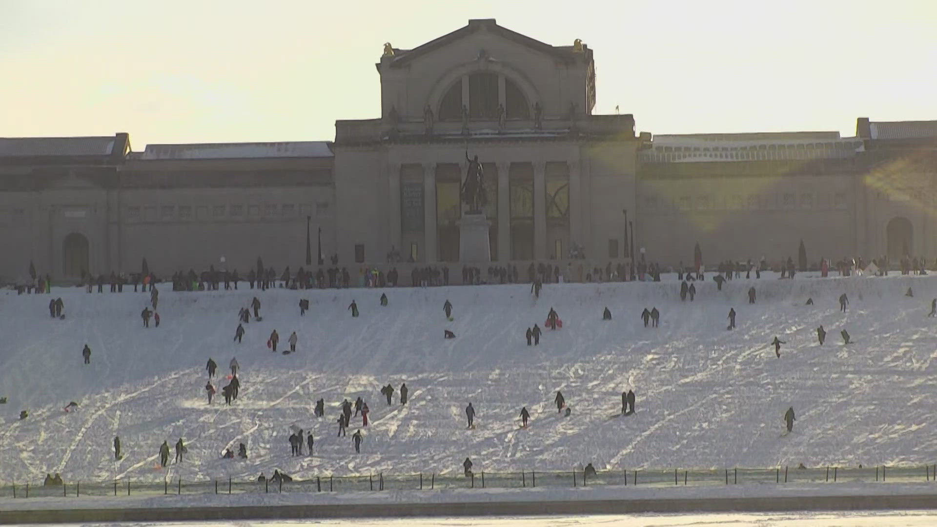 Hundreds sled down Art Hill after winter storm