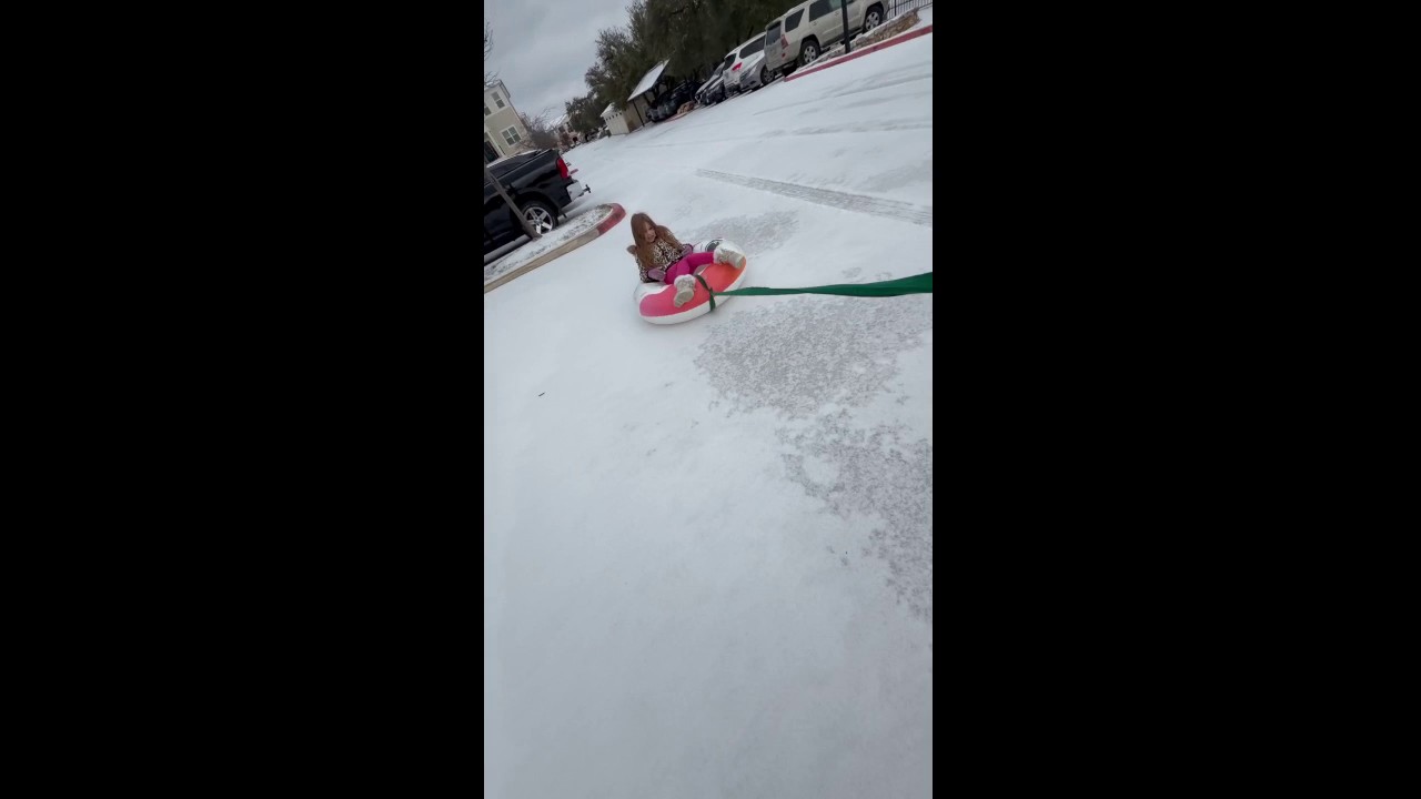 Video: Tubing on ice during Austin winter storm