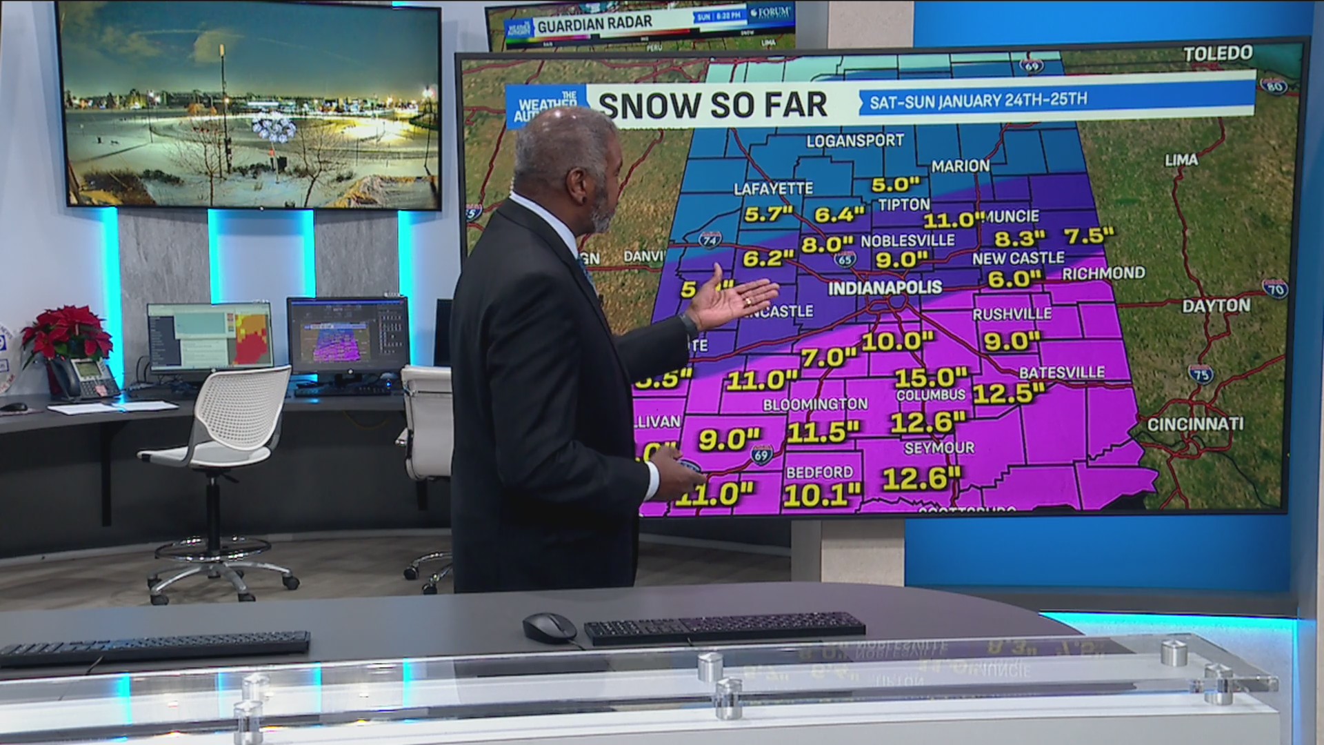 How much snow did central Indiana get?