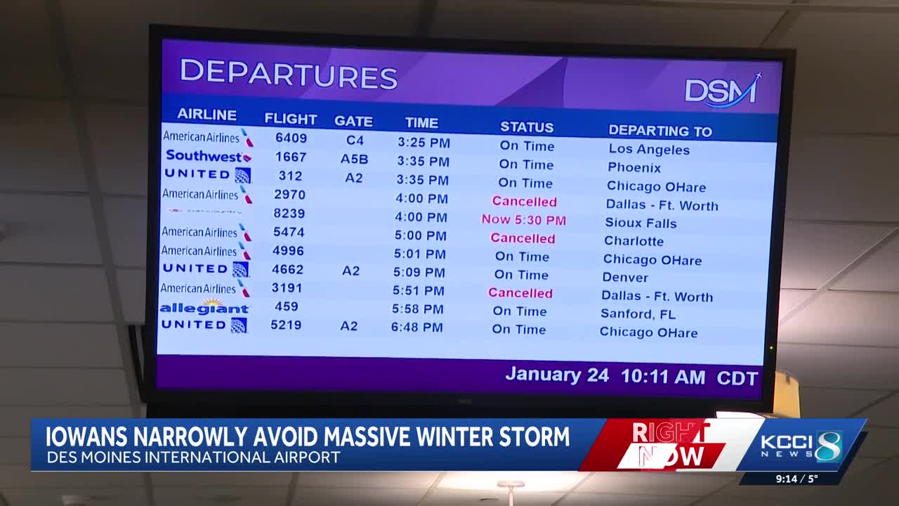 Winter storm impacts flights at Des Moines Airport