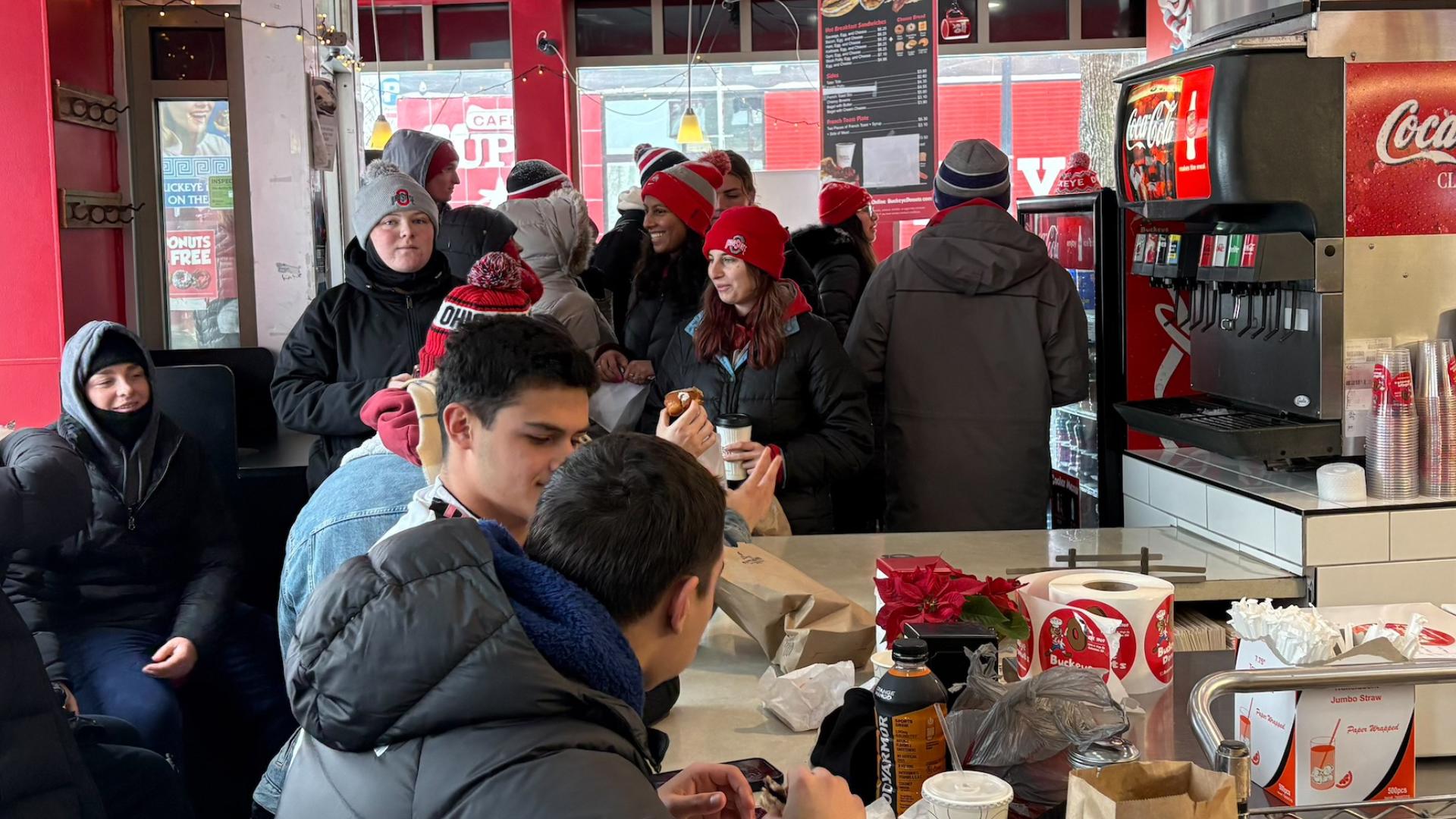 Ohio State students flood Buckeye Donuts during winter storm