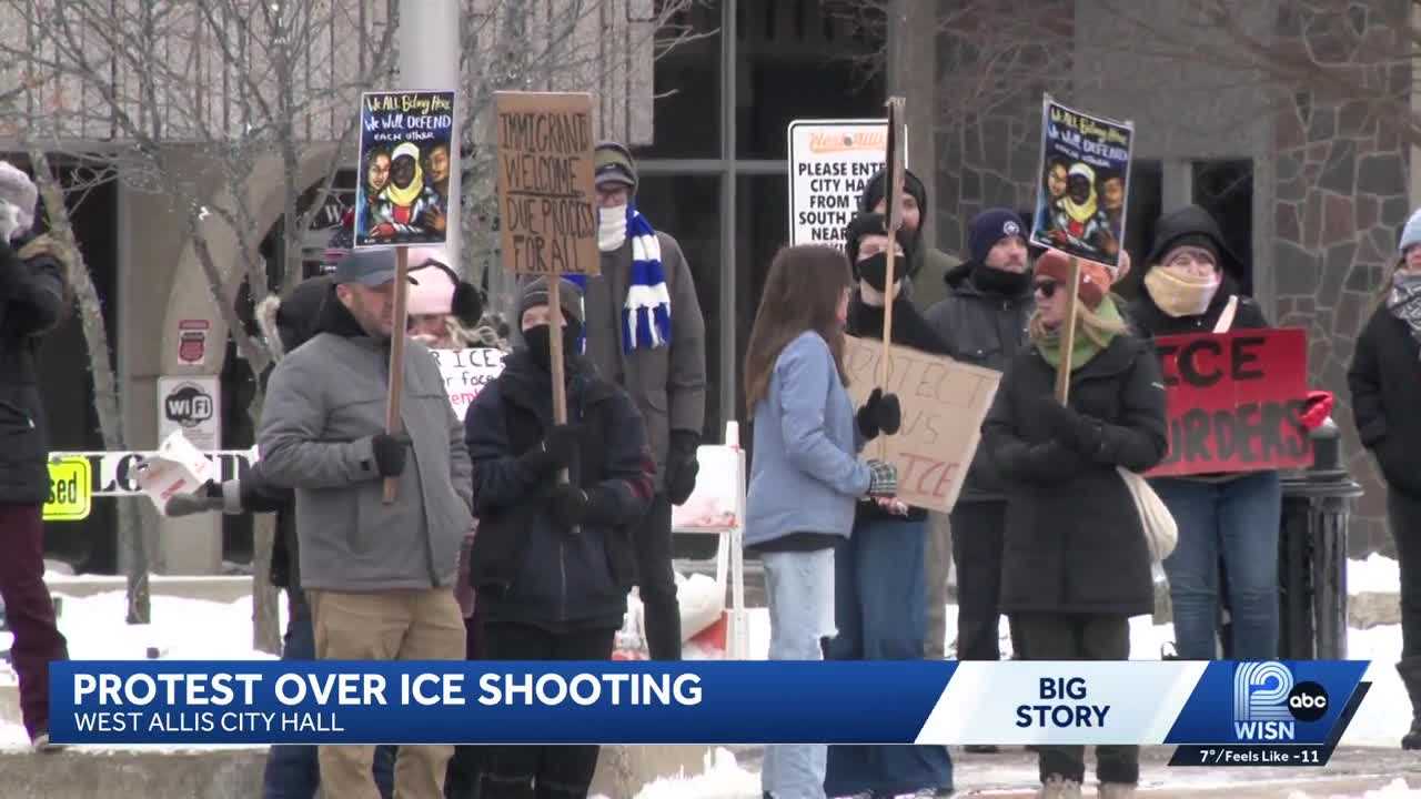 Dozens in West Allis protest Minneapolis ICE shooting