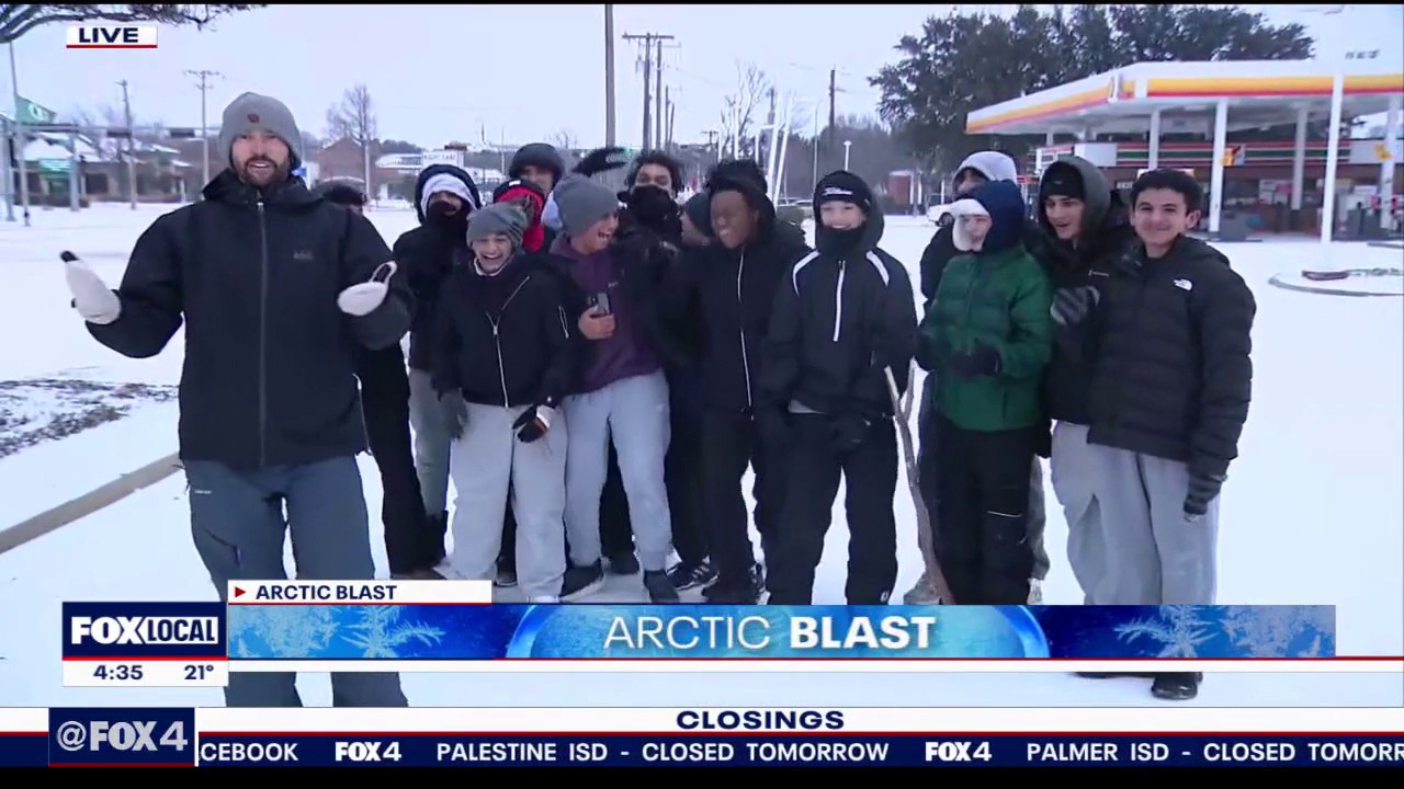 High schoolers photobomb reporter's snow report