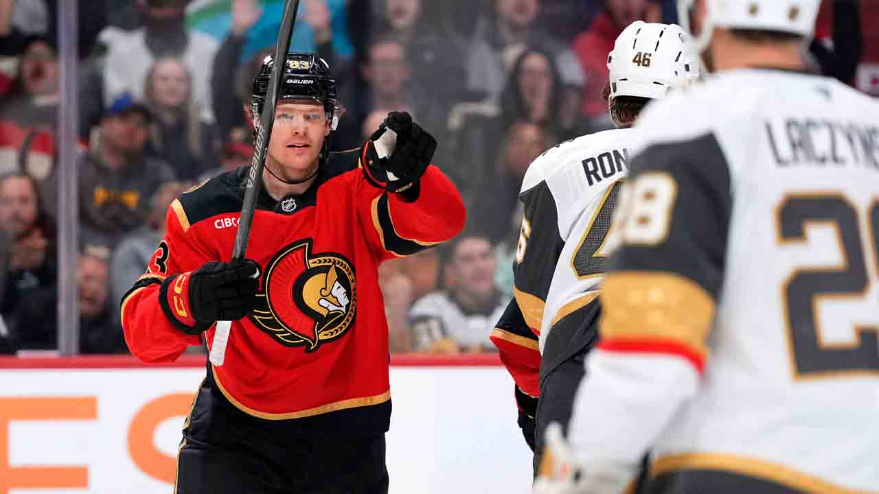 Senators’ Halliday exits vs. Golden Knights after being hit into stanchion