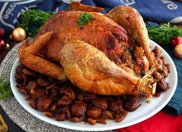 Traditional roasted capon with chestnuts