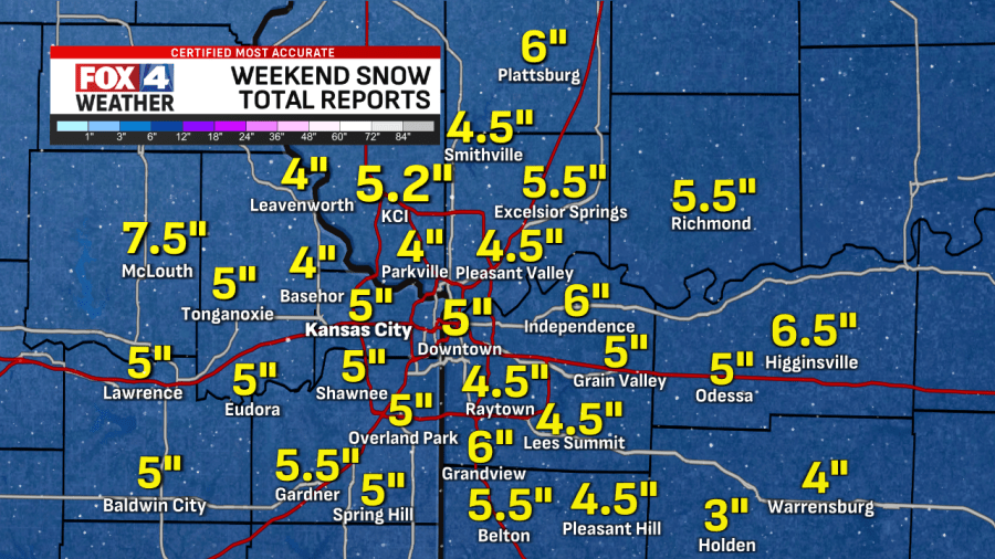 Snowfall totals: Map shows areas that got the most snow in the Kansas ...