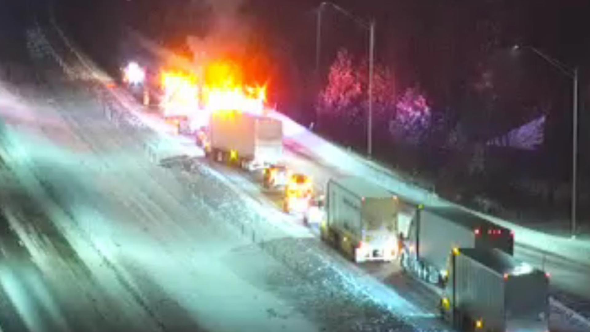 Semi catches fire on I-65 North near Henryville