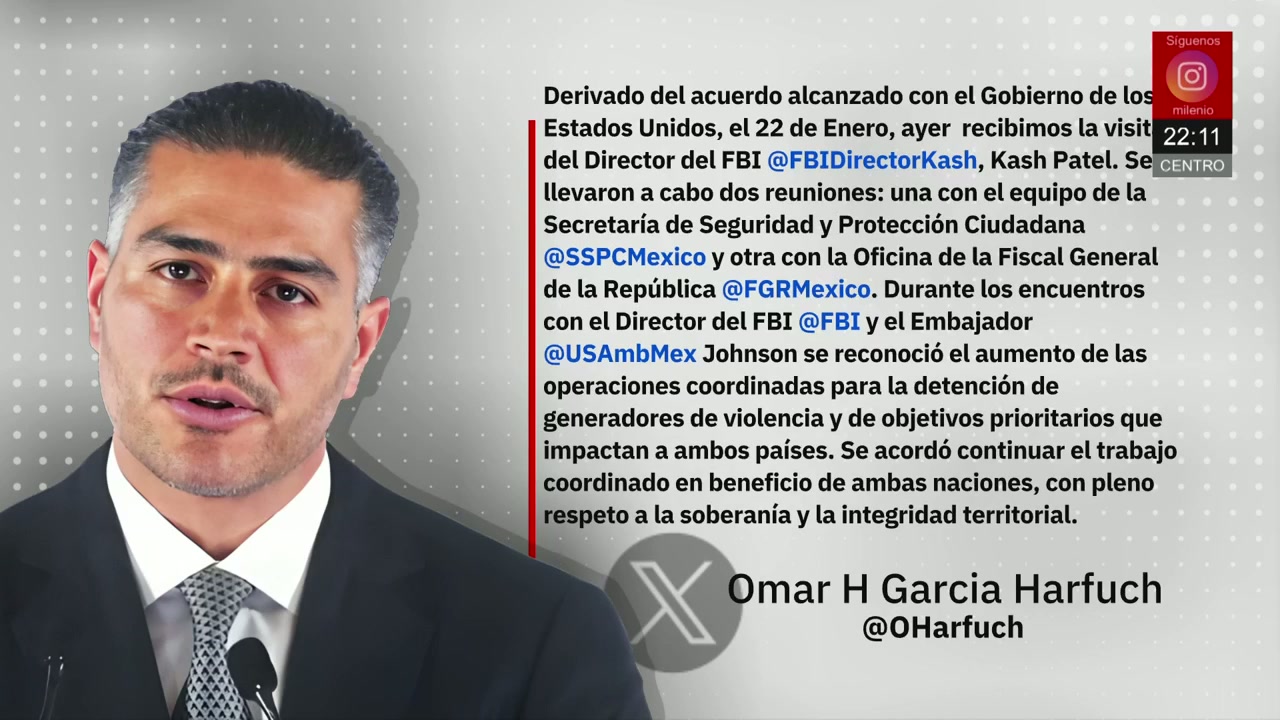 Reunión de Harfuch con el titular del FBI para reforzar cooperación en ...